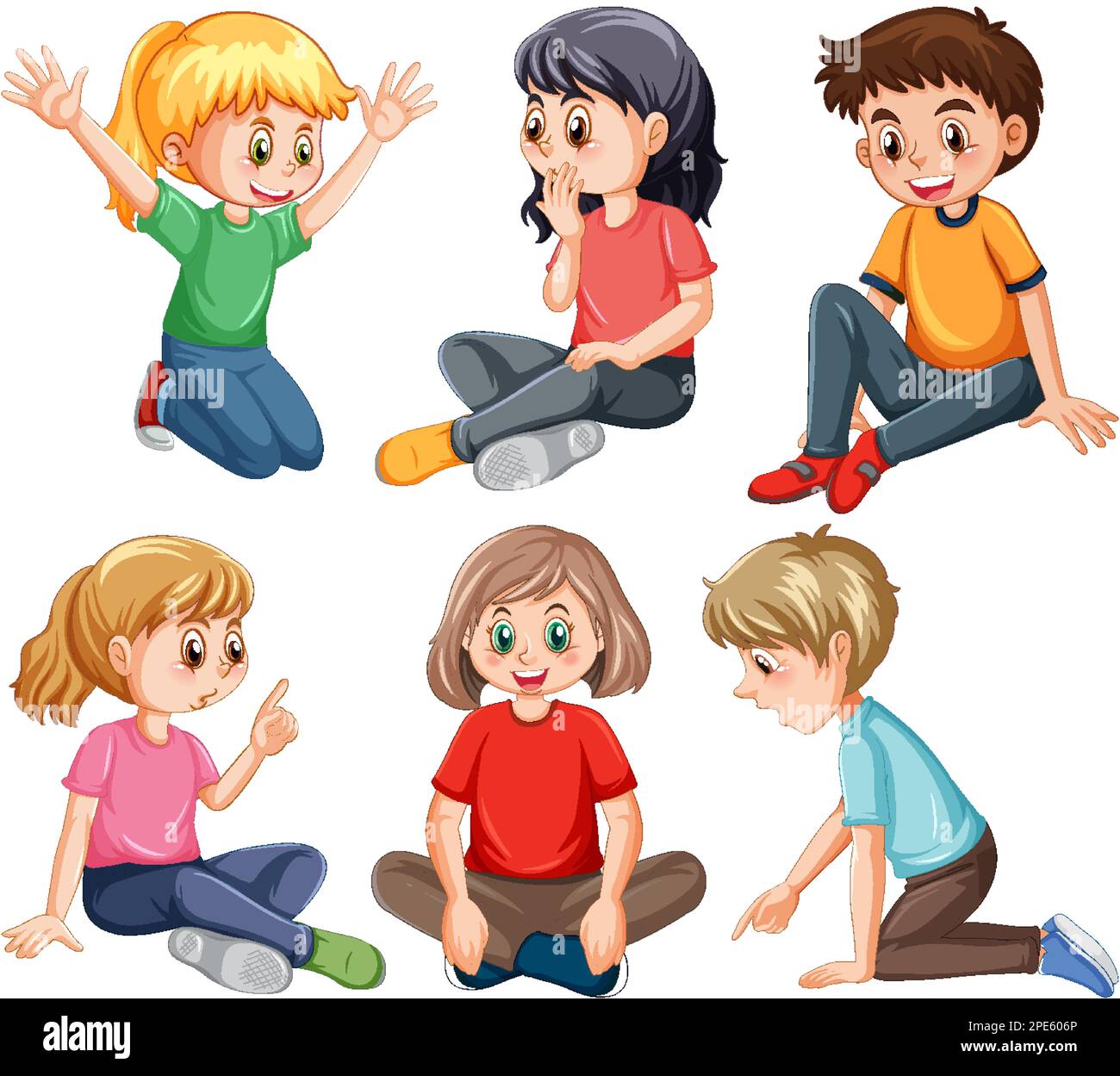 Set of kids sitting cartoon character illustration Stock Vector Image ...
