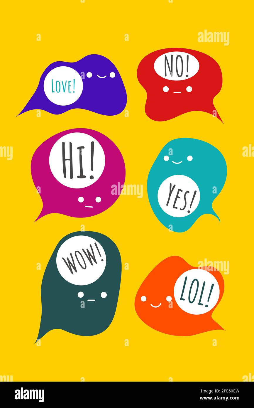 Set of bubbles, comments in shape of cute cloud. Internet dialog ...