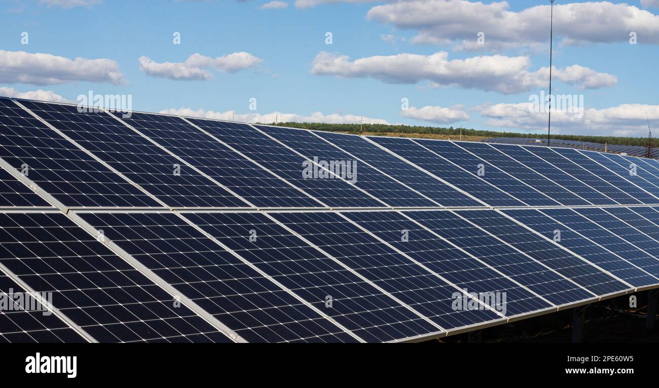 solar panels with the sunny sky. Blue solar panels. background of ...
