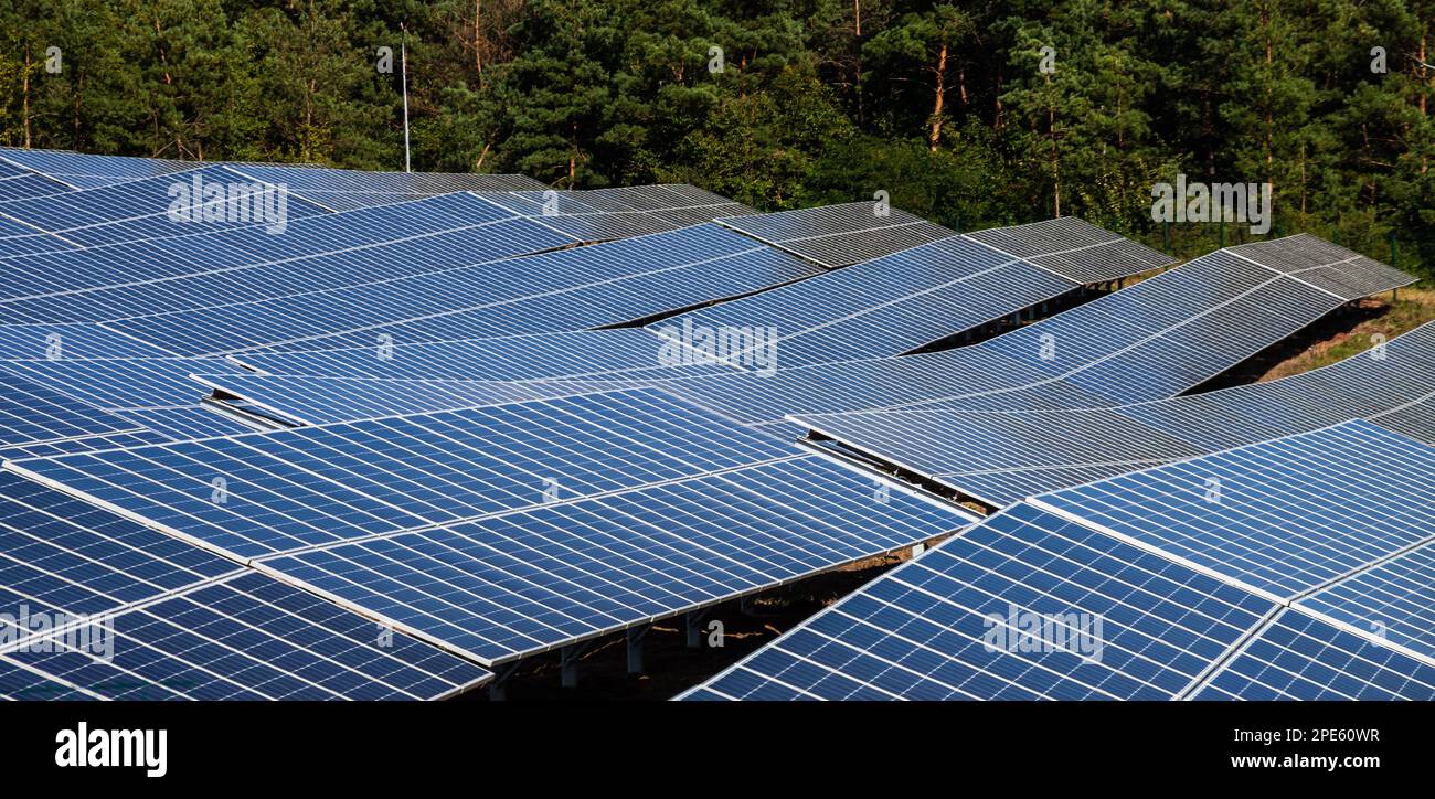 Solar panels in Large Photovoltaic power station, solar park, Renewable ...