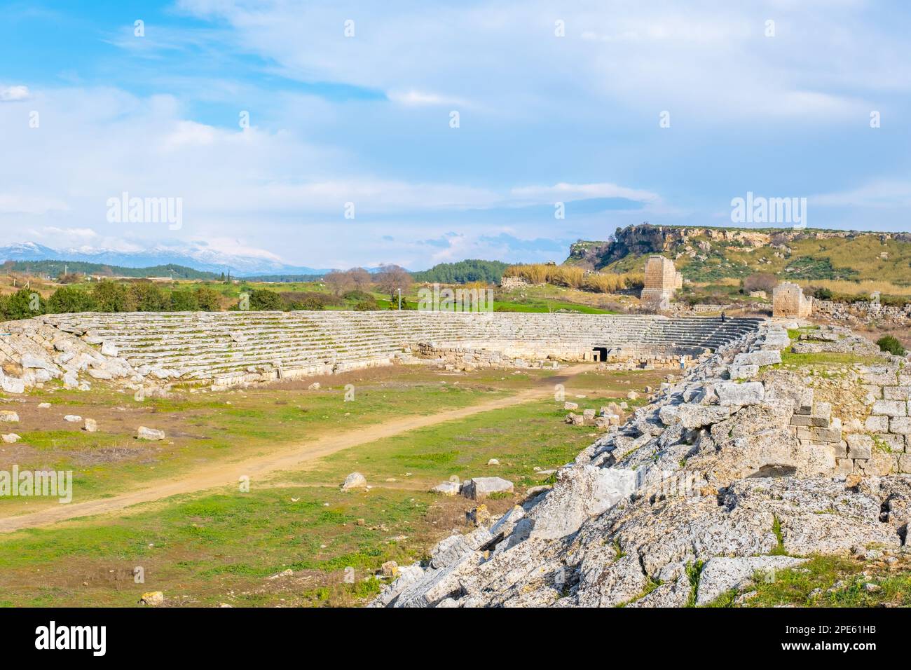 The ruins of the ancient city of Perge. Perge is an ancient Greek city ...