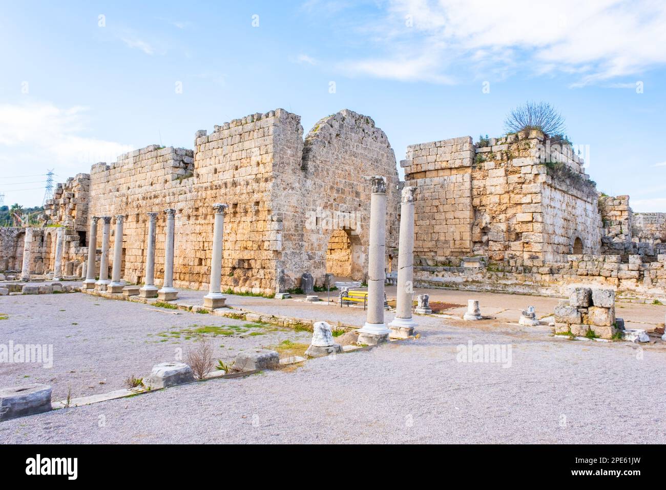 The ruins of the ancient city of Perge. Perge is an ancient Greek city ...