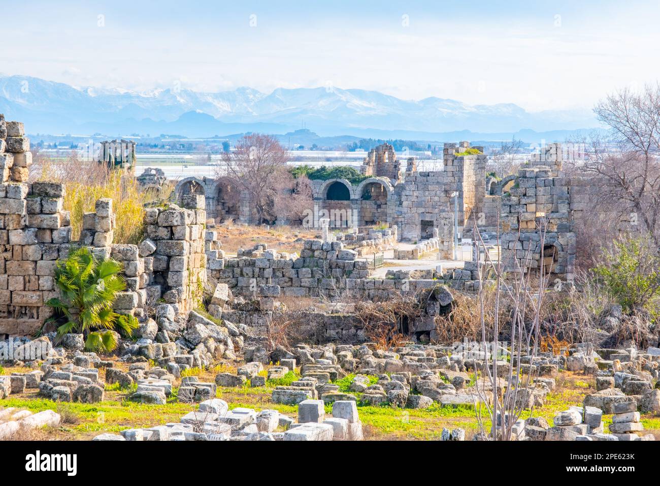 The ruins of the ancient city of Perge. Perge is an ancient Greek city ...