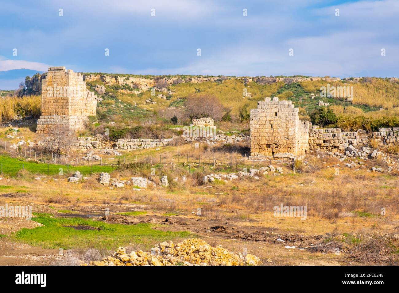 The ruins of the ancient city of Perge. Perge is an ancient Greek city ...