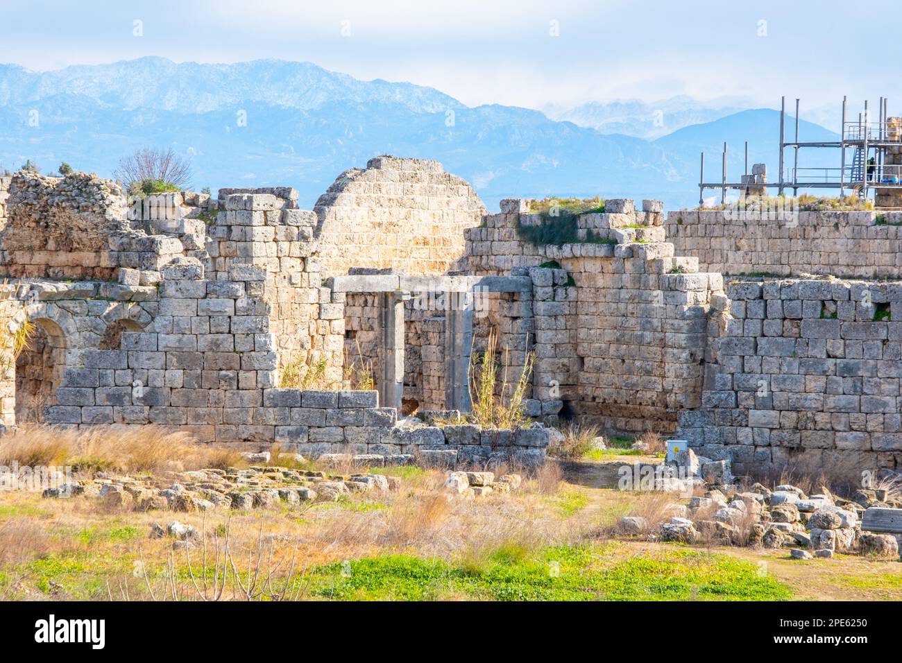 The ruins of the ancient city of Perge. Perge is an ancient Greek city ...