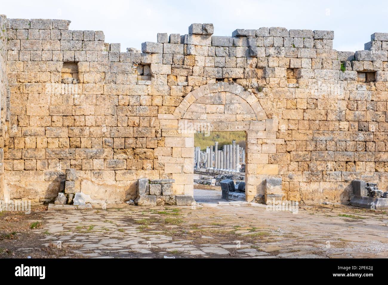 The ruins of the ancient city of Perge. Perge is an ancient Greek city ...