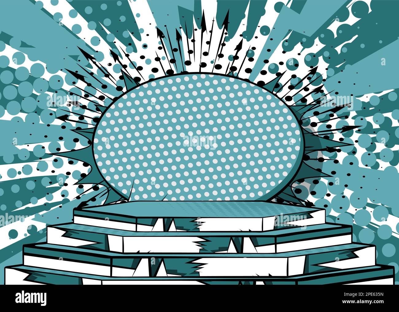 Crystal Blue Comic Book Showcase. Abstract Cartoon Product Podium ...