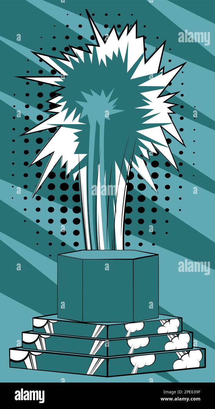 Crystal Blue Comic Book Showcase. Abstract Cartoon Product Podium ...