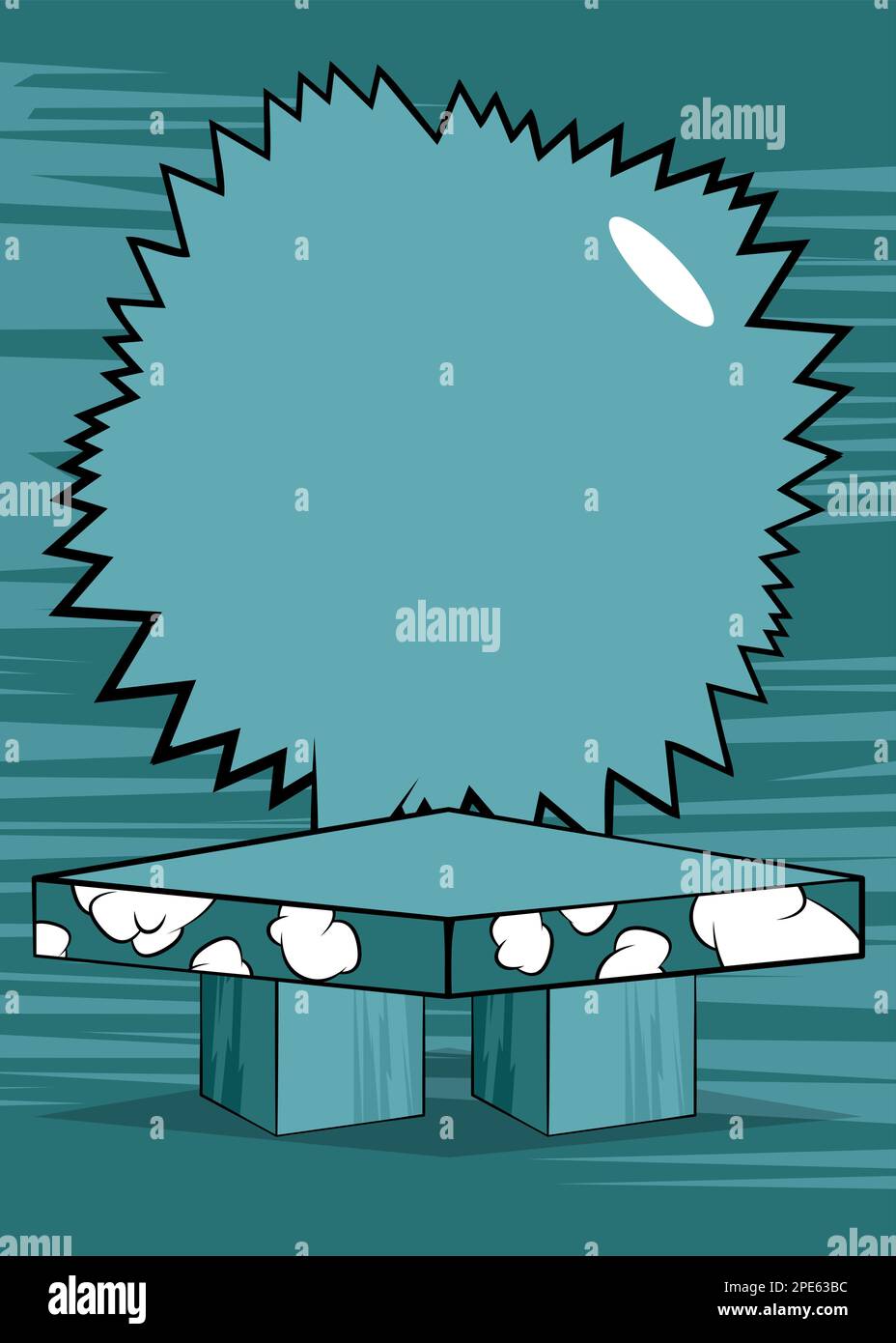 Crystal Blue Comic Book Showcase. Abstract Cartoon Product Podium ...