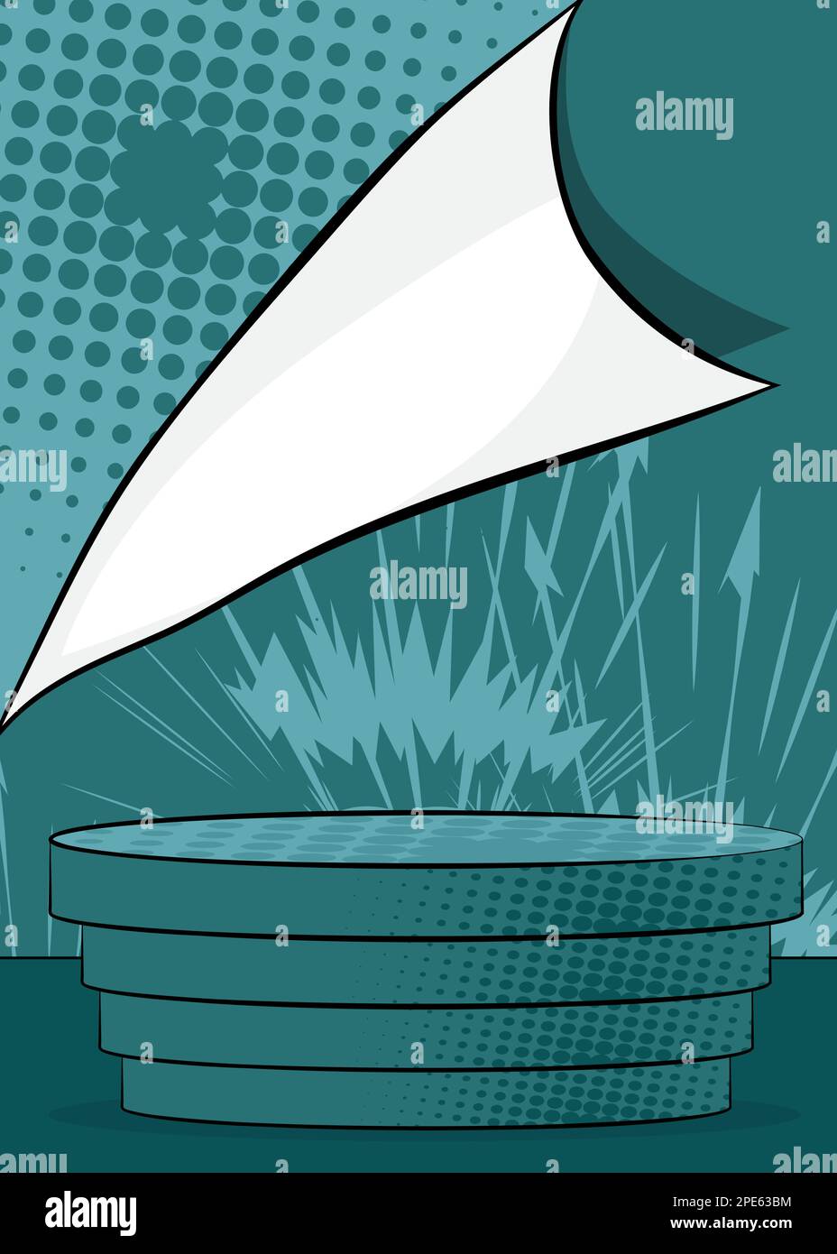 Crystal Blue Comic Book Showcase. Abstract Cartoon Product Podium ...