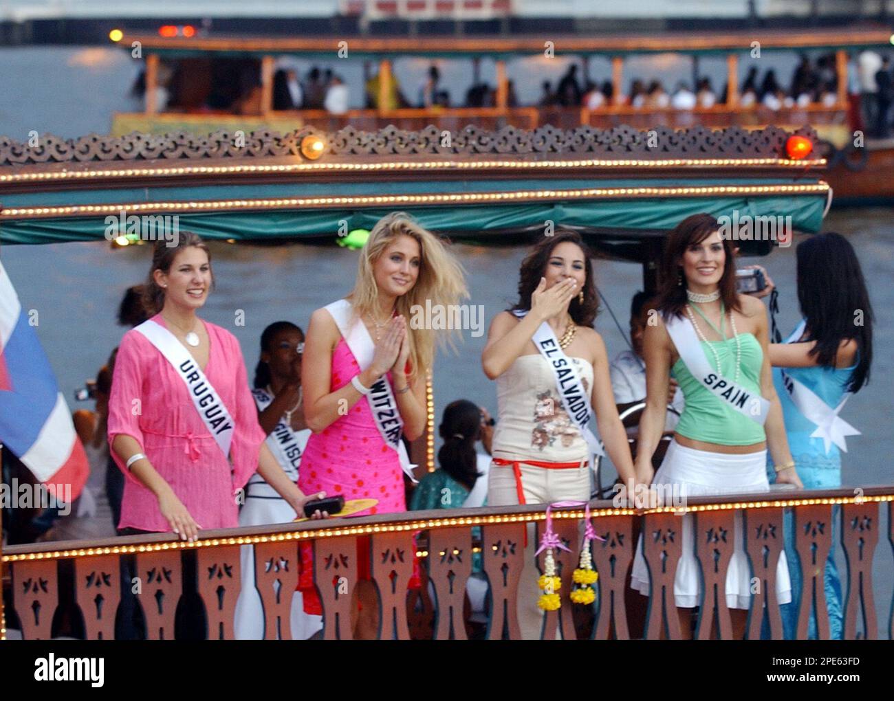 From left, Miss Uruguay Viviana Arena, Miss Switzerland Fiona Hefti ...