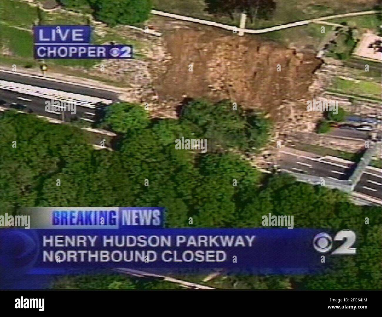 This image taken from WCBS television shows the collapse of a retaining ...