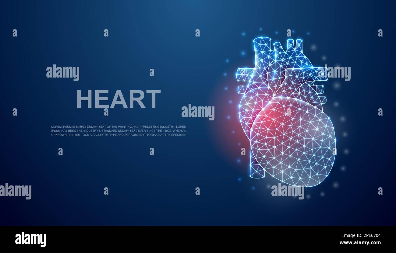 Heart 3d low poly symbol with pain center for landing page template. Heart pain, heart attack ...