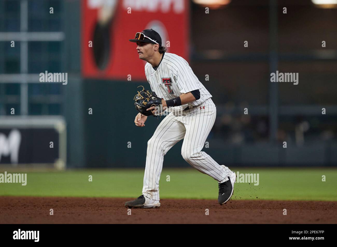 Texas Tech Red Raiders second baseman Austin Green (20) on defense ...