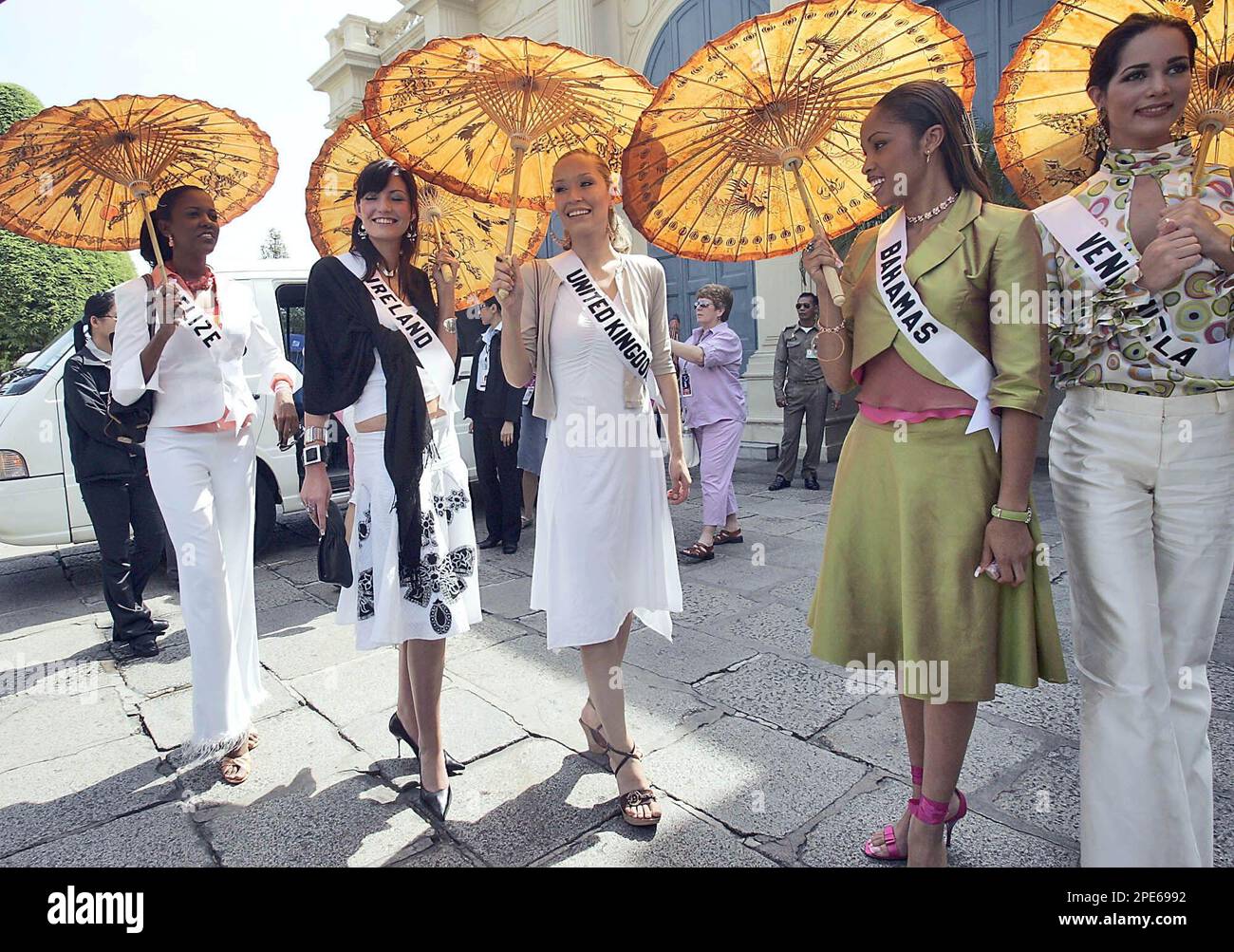 Andrea Elrington Miss Belize Universe 2005, far left, Mary Gormley ...