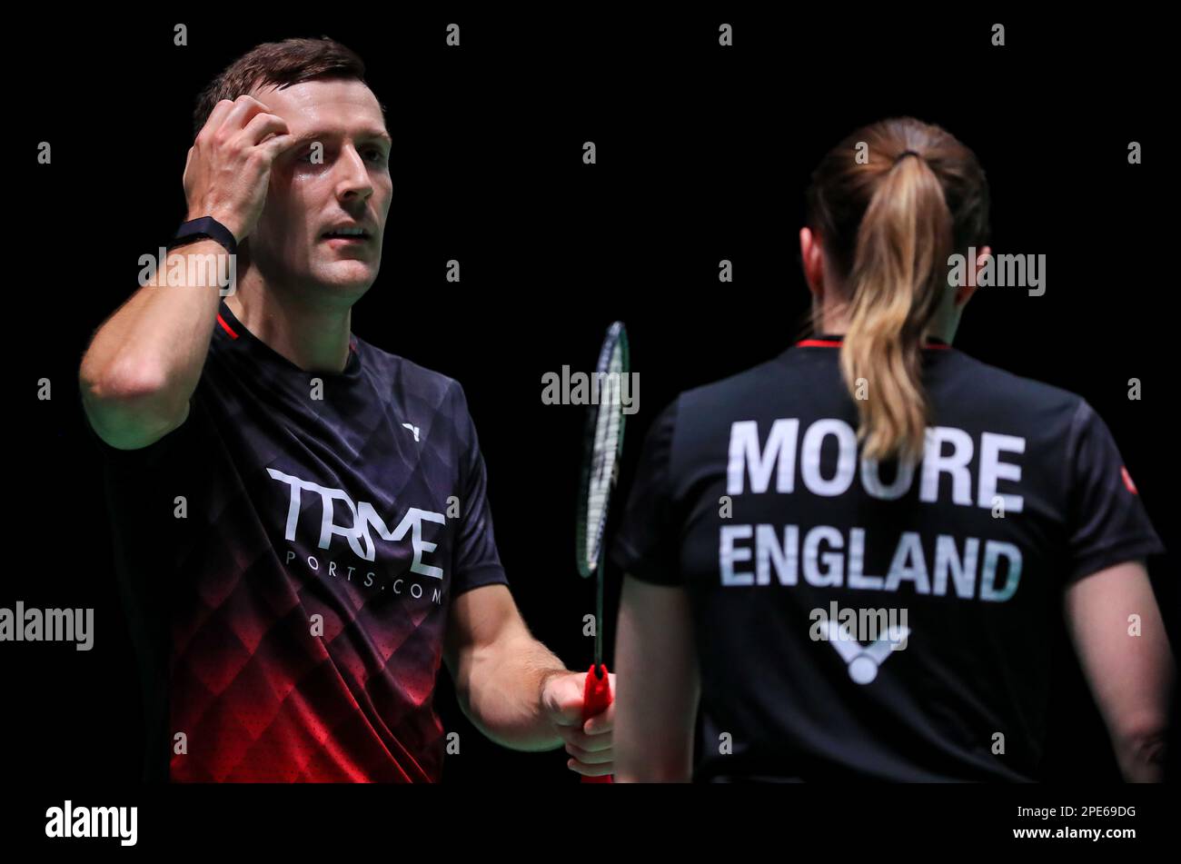England's Gregory Mairs (left) reacts with team mate Jenny Moore during ...
