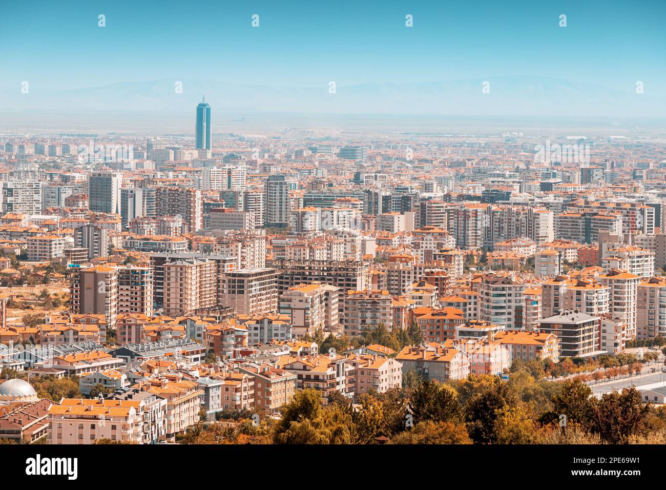 14 September 2022, Konya, Turkey: city aerial skyline cityscape view from above. Turkish real ...
