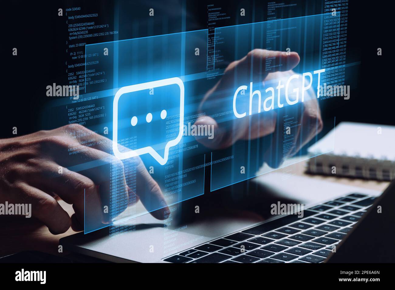 Chatgpt concept. Artificial intelligence. The person uses a laptop and ...
