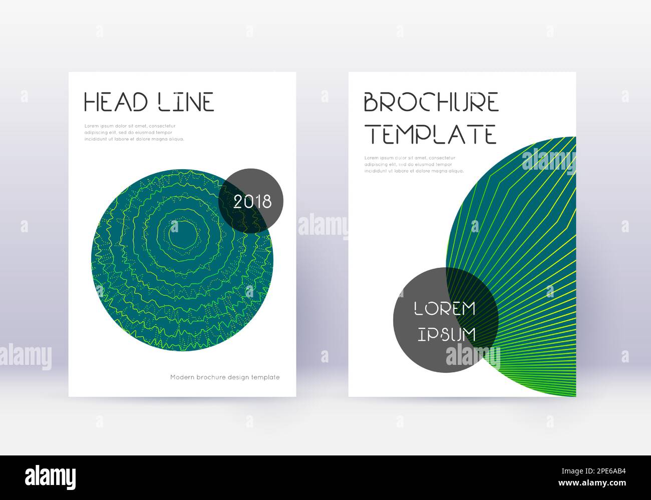 Trendy cover design template set. Green abstract lines on dark ...