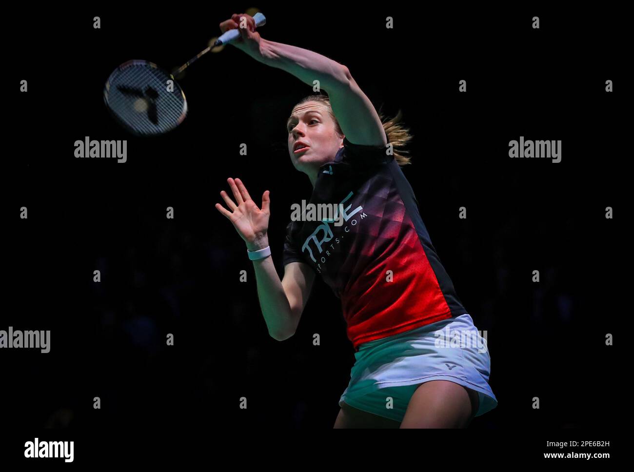 England's Jenny Moore in action during her match with team mate Gregory Mairs against South ...