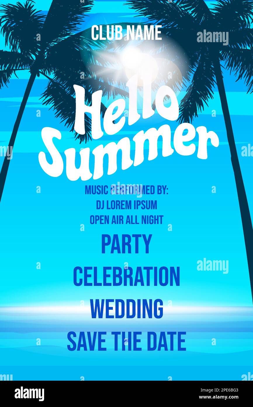 Hello Summer Template Design Beach Palms Party Poster, Flyer Stock ...