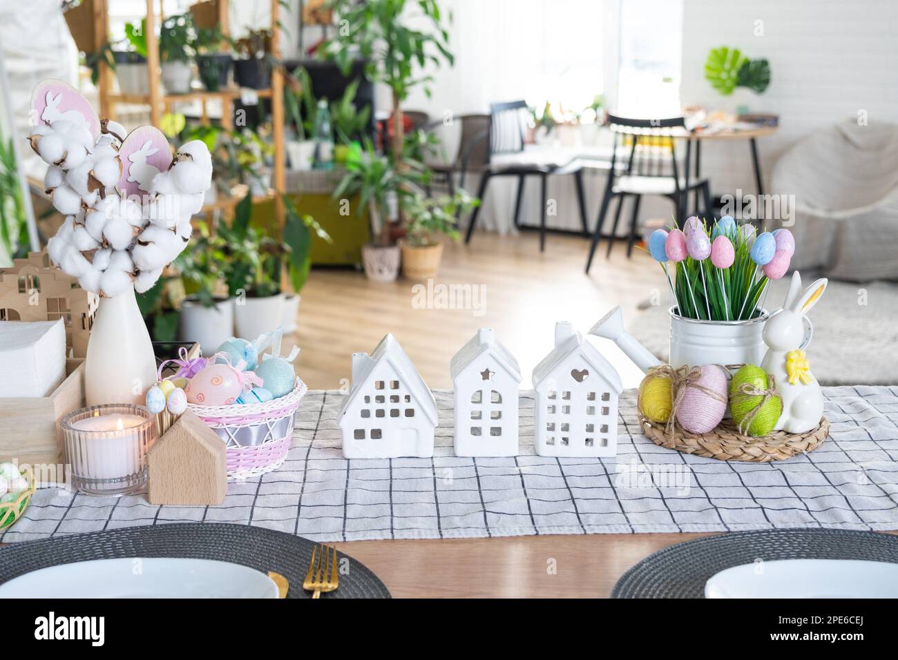 Key to house of cozy home with Easter decor with rabbit and eggs on ...