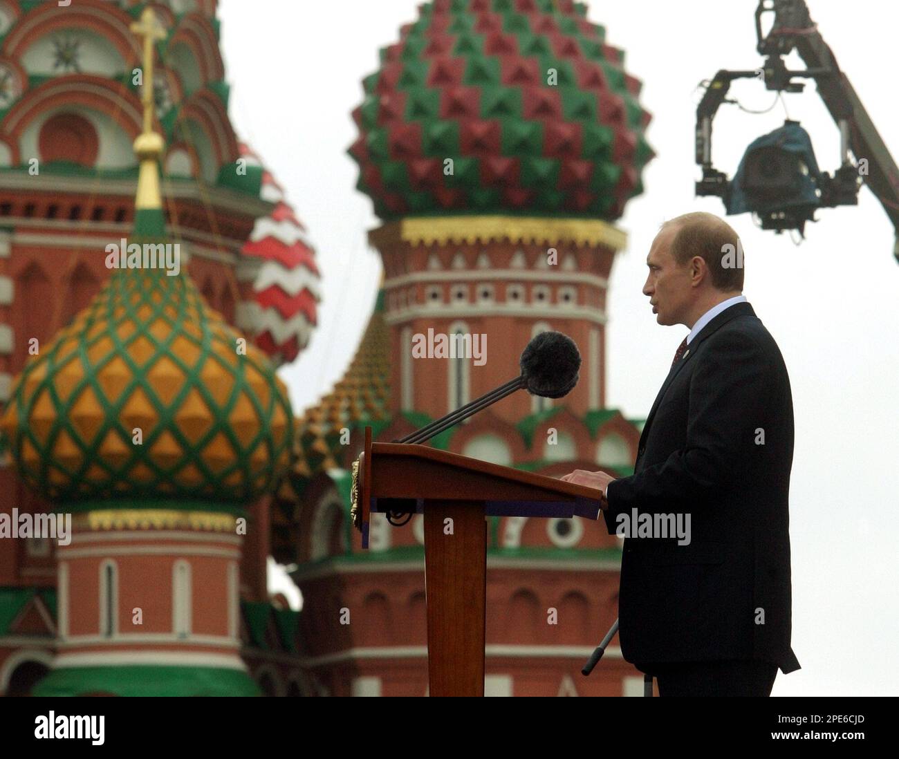 Russian President Vladimir Putin makes his address during the Victory ...