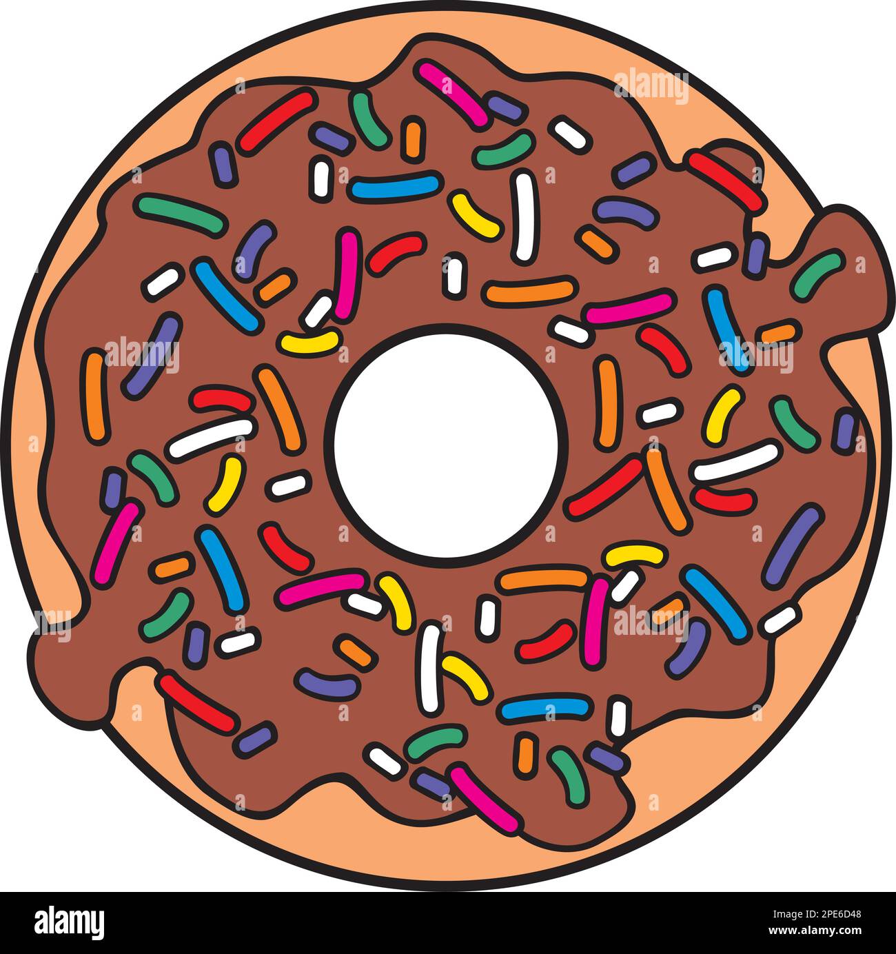 Donut with chocolate glaze and sprinkles. Vector illustration Stock ...