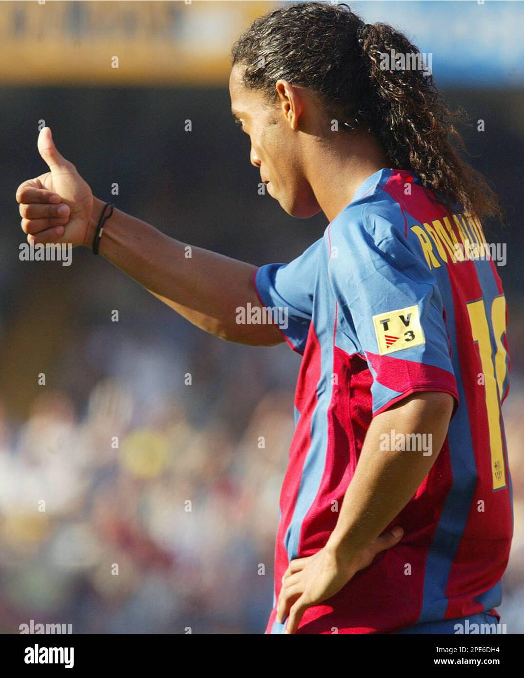 Barcelona's Ronaldinho of Brazil gives the thumbs-up during a Spanish ...