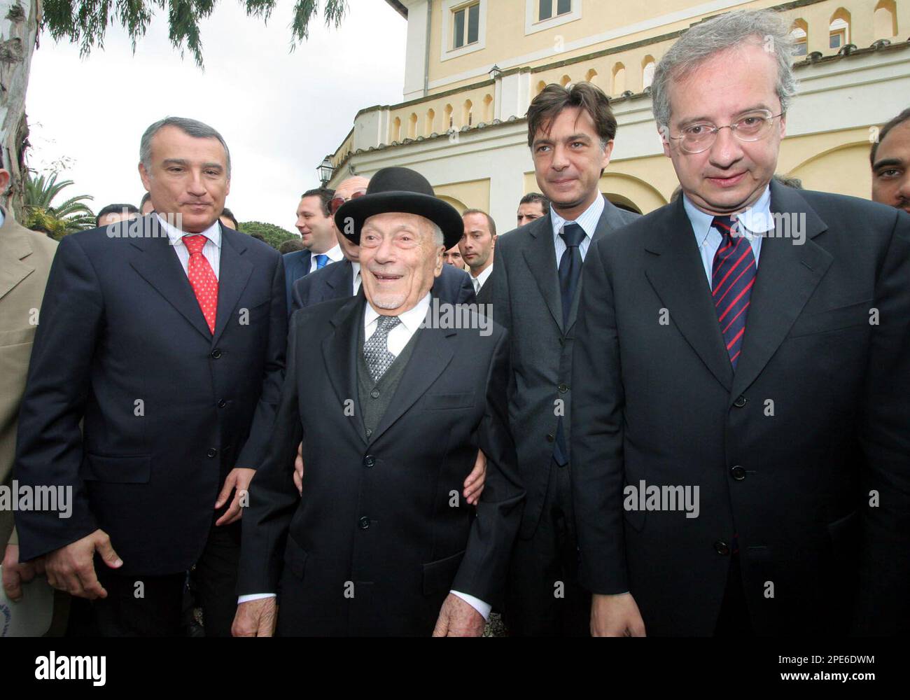 Retired Rome chief rabbi Elio Toaff, second from left, arrives to ...