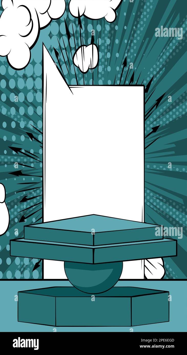 Crystal Blue Comic Book Showcase. Abstract Cartoon Product Podium ...