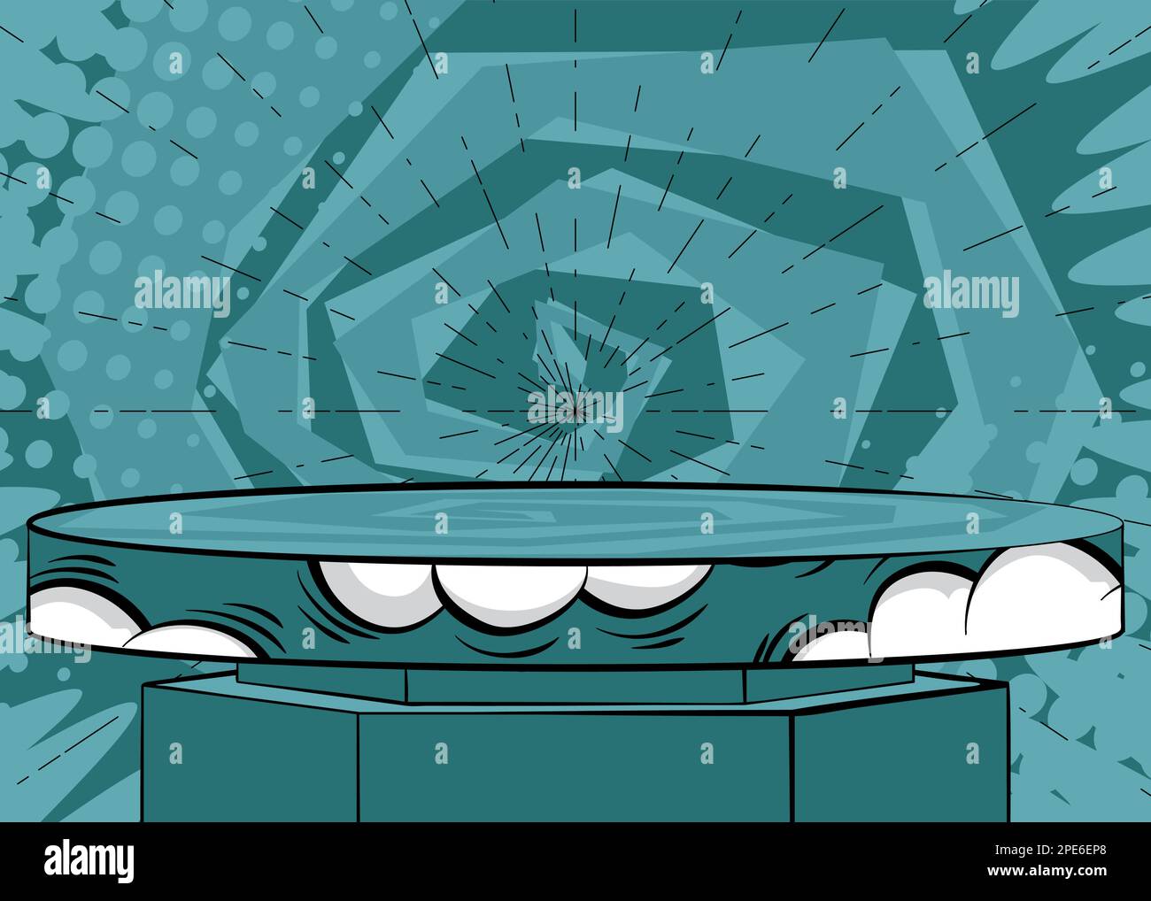 Crystal Blue Comic Book Showcase. Abstract Cartoon Product Podium ...
