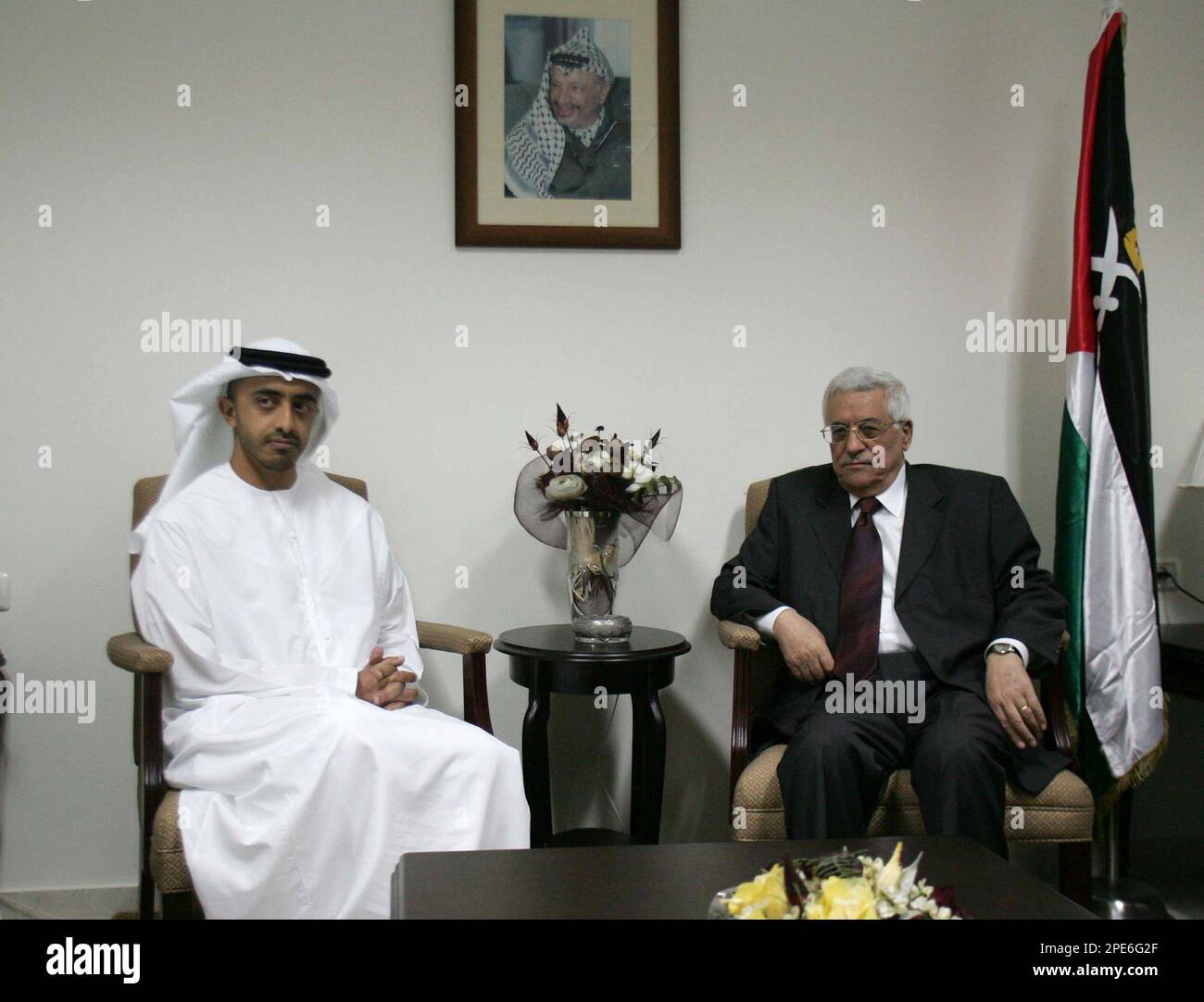 Palestinian President Mahmoud Abbas, also known as Abu Mazen, right ...