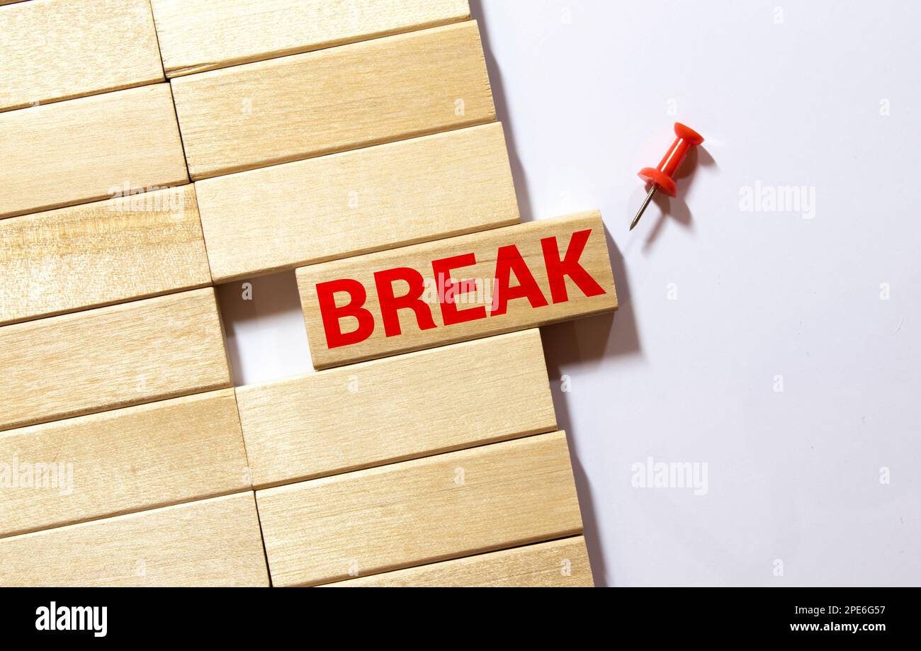 paper tag written break time over white background Stock Photo - Alamy