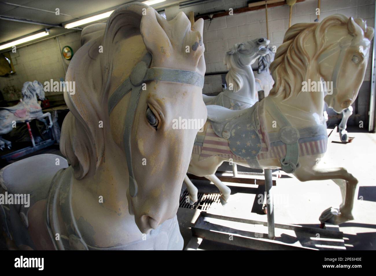 Some of the horses from the 1926 wooden carousel at Kennywood Park ...