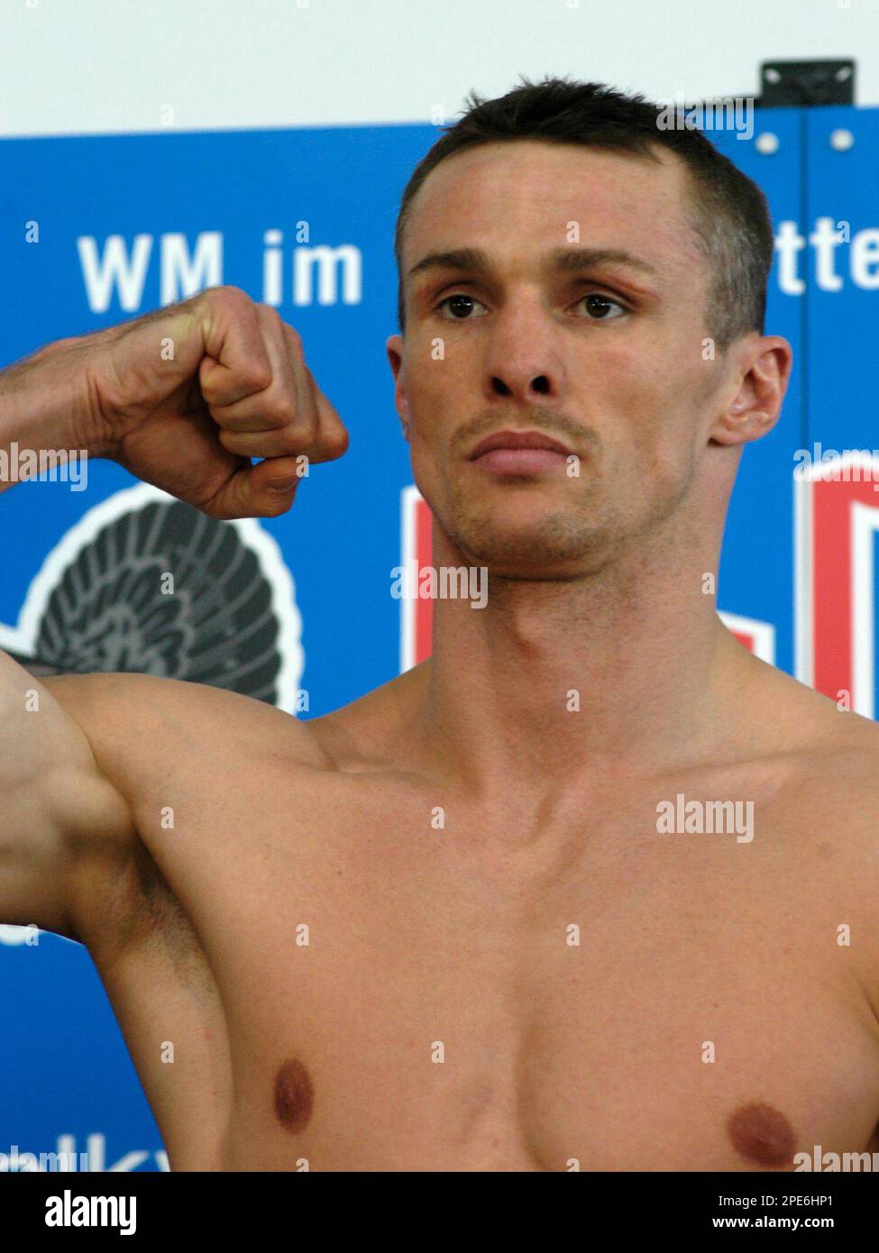 The German super middle weight boxer Mario Veit raises his fist on ...