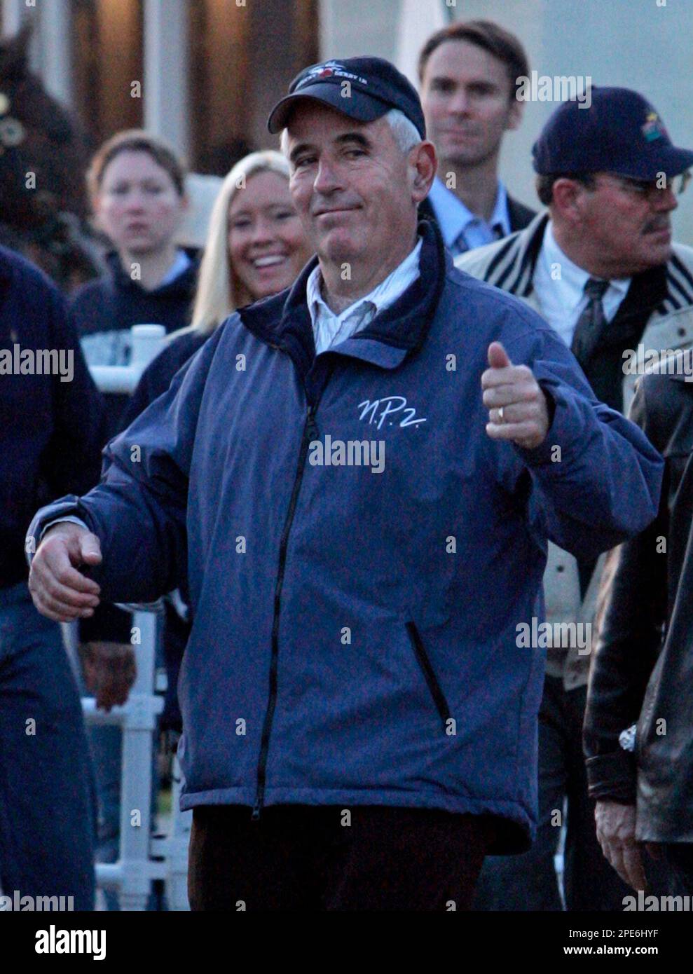 Trainer Nick Zito gives the thumbs-up sign outside his barn at ...