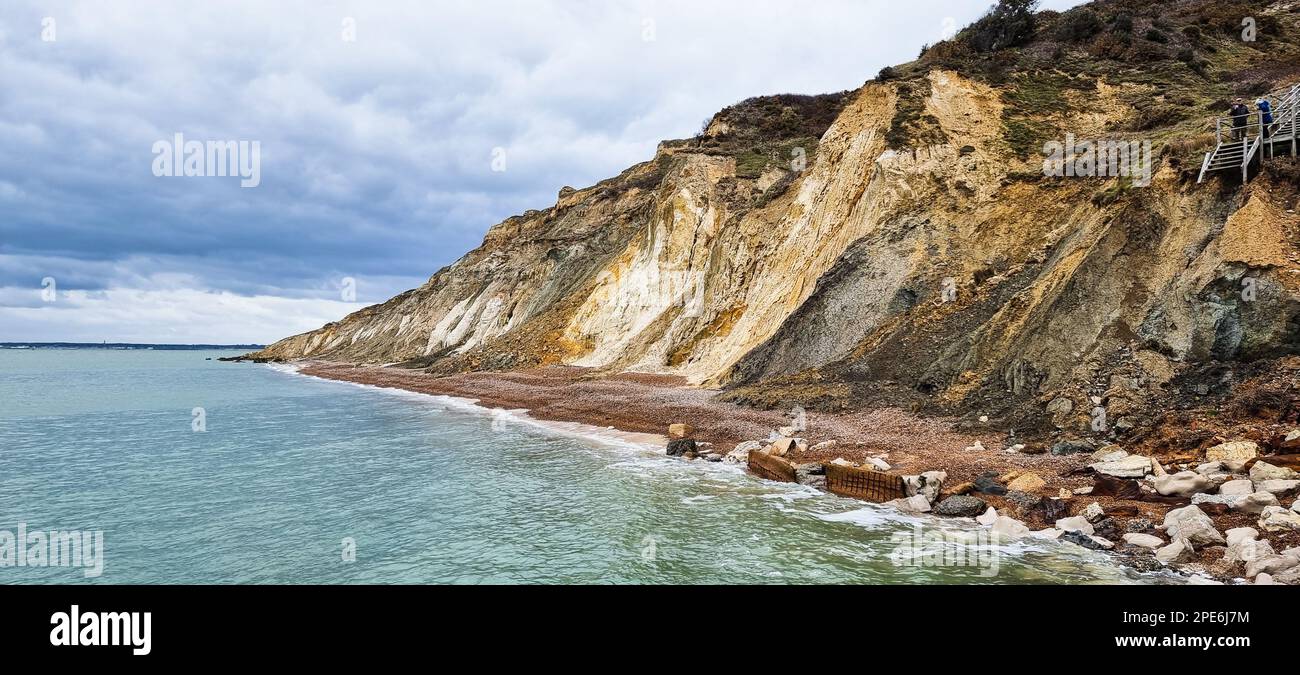 An aerial view of the beautiful Needles Landmark Attraction, Uk Stock ...