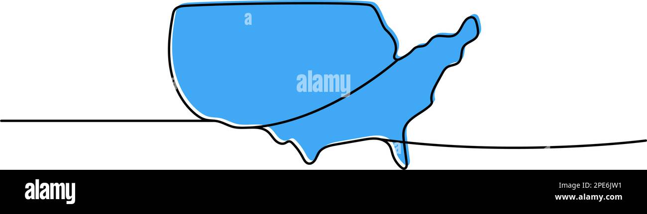 United States silhouette colored one line continuous drawing. USA ...