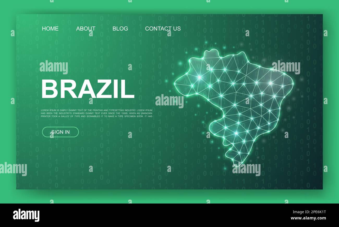 Brazil 3d polygonal website template. Brazil map design illustration concept. Low poly Country ...