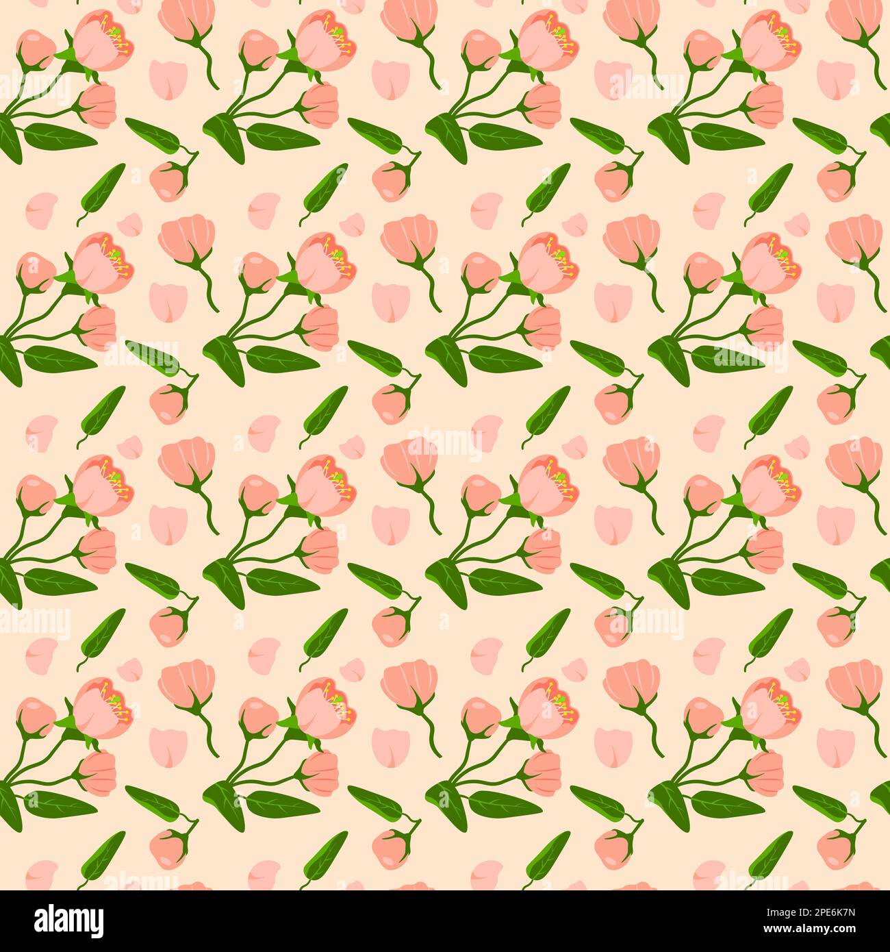 Fine wallpaper with seamless pattern and spring blooming flowers ...