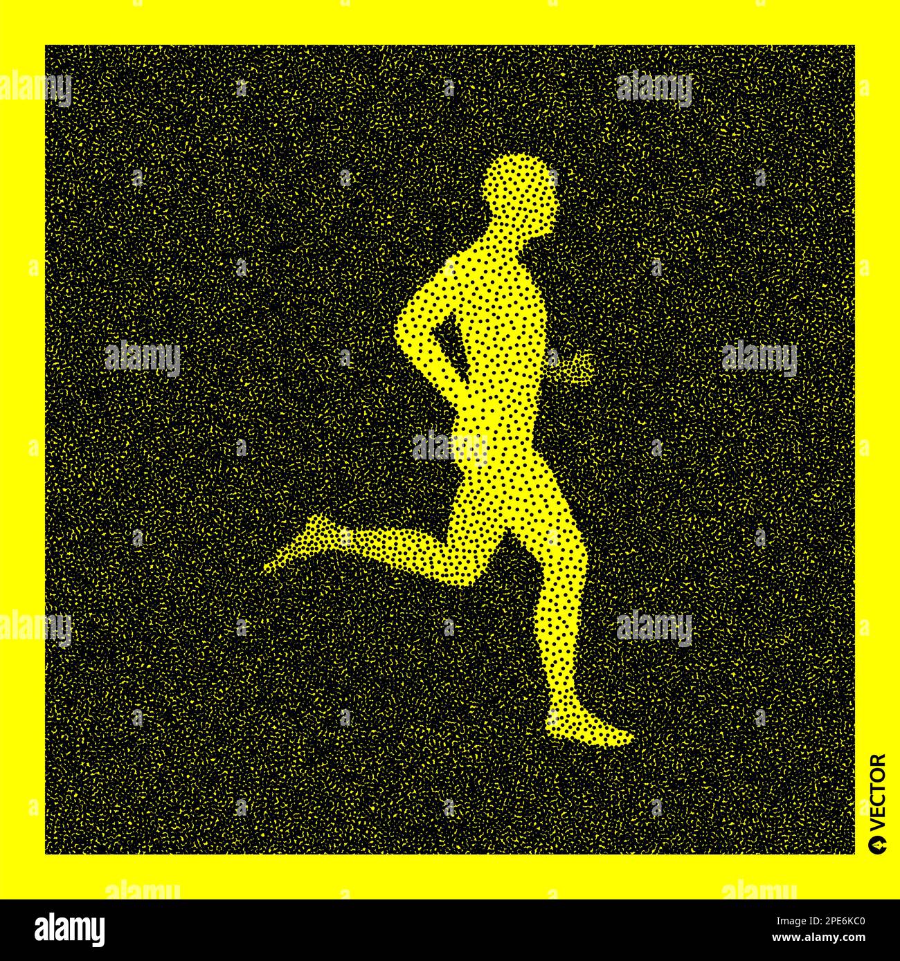 Running man. 3D Human Body Model. Black and yellow grainy design ...