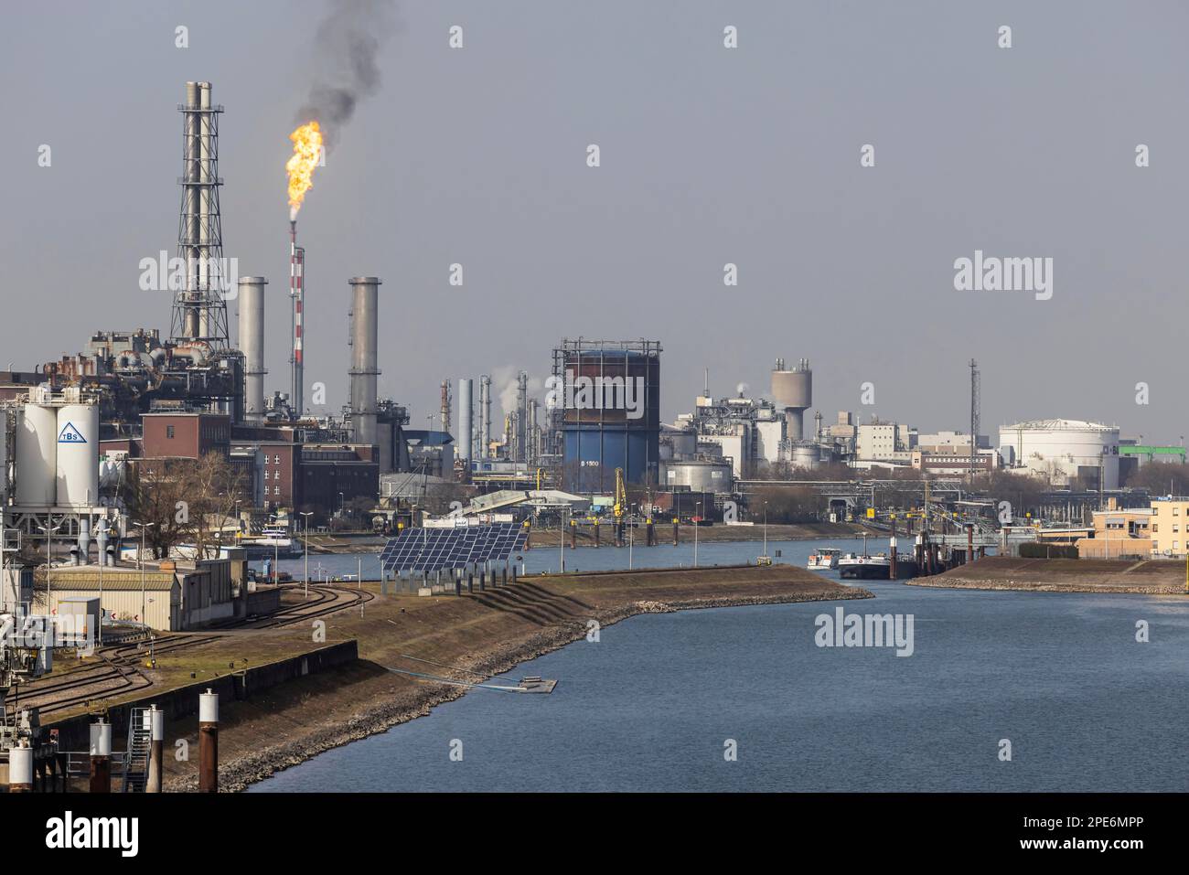 BASF plant site, exterior view with smoking chimneys, Ludwigshafen ...