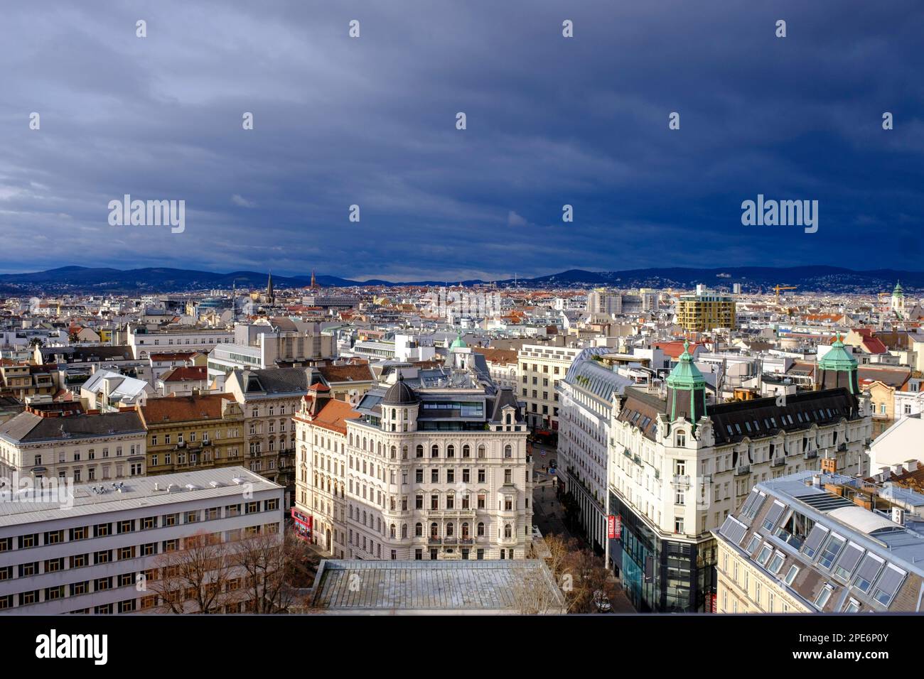 Maria Hilf quarter, rain clouds, dark clouds over Vienna, view from the ...