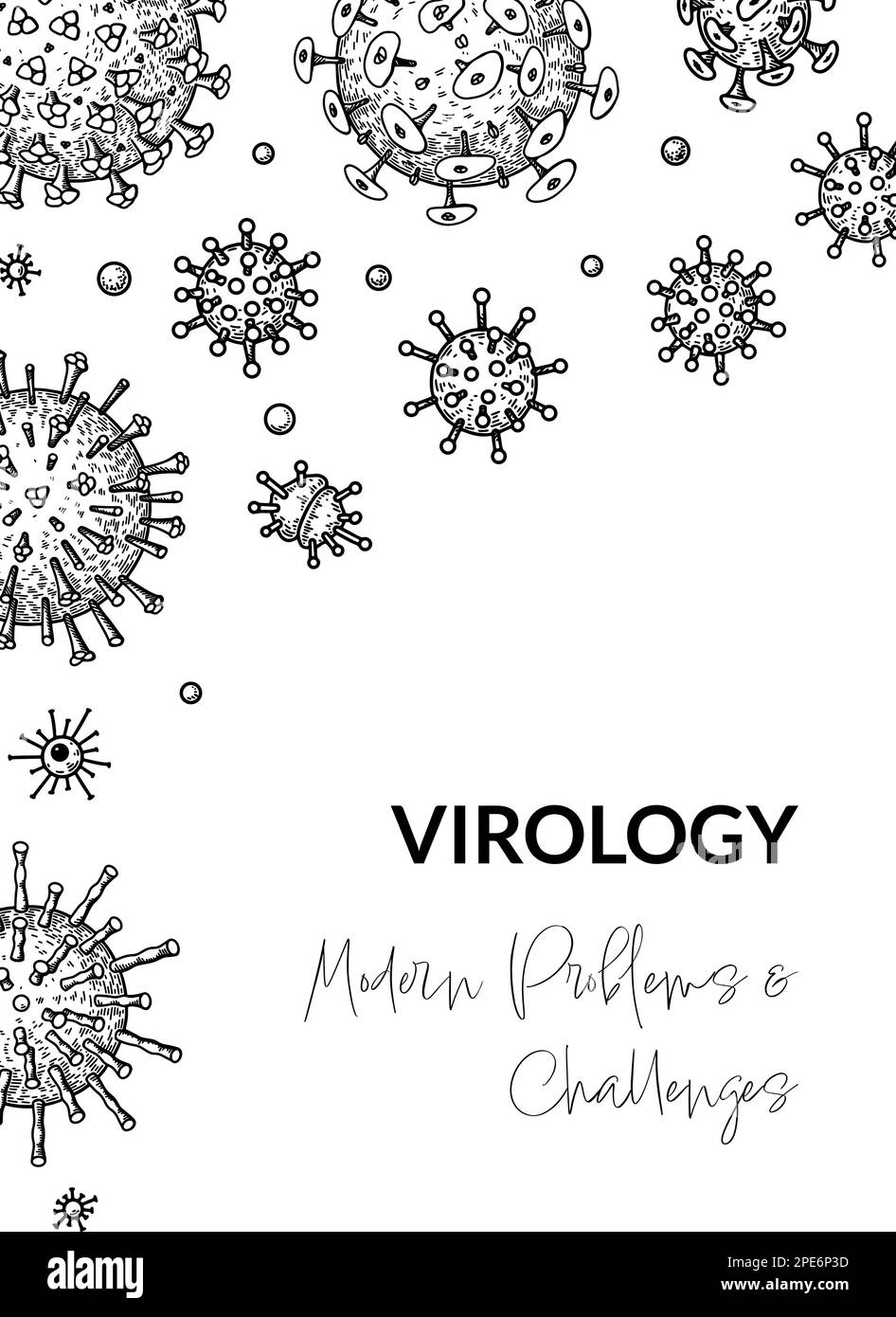 Virus vertical background in sketch style. Hand drawn bacteria, germ ...