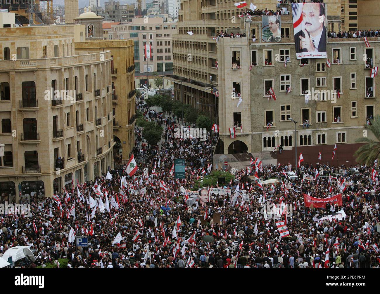 Supporters of jailed former Christian warlord Samir Geagea, posters of ...