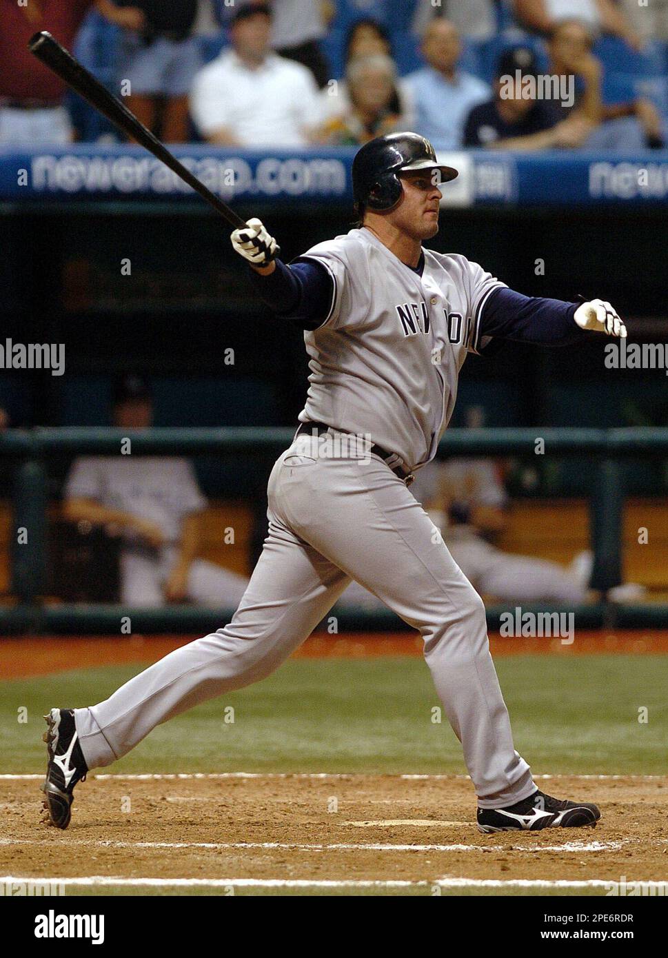 New York Yankees' Jason Giambi strikes out against Tampa Bay Devil Rays ...