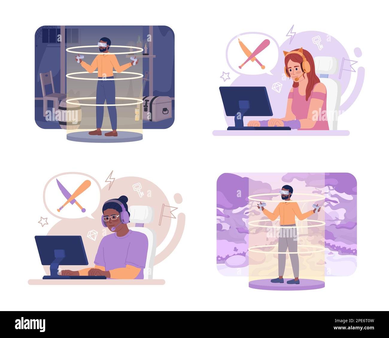 Virtual reality and computer gaming 2D vector isolated spot ...