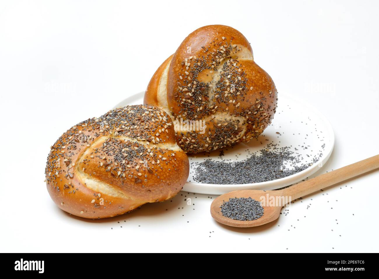 Buns with poppy seeds, linseeds and sesame seeds, pretzel roll with ...