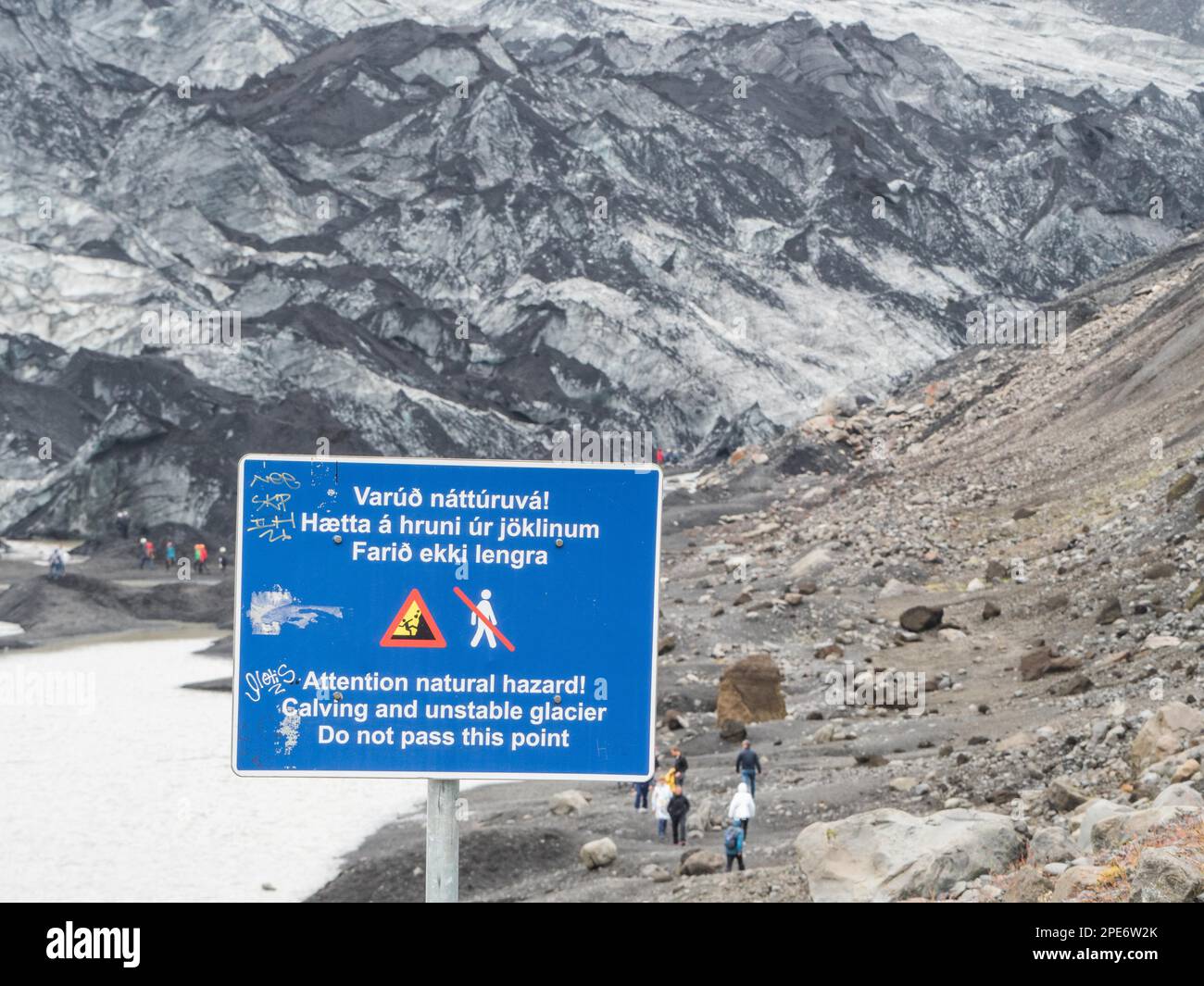Notice board, warning in glacier area, glacier, glacier lagoon ...